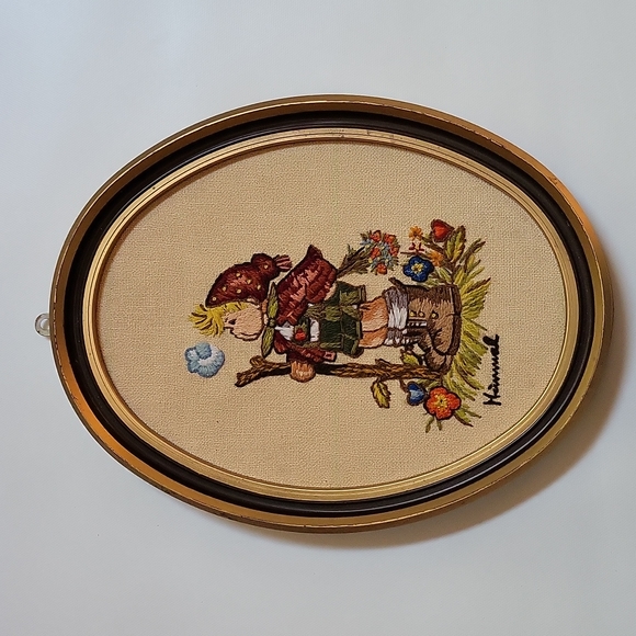 PARAGON | Wall Decor | Vintage Hummel Embroidered Crewel Framed Farm ...